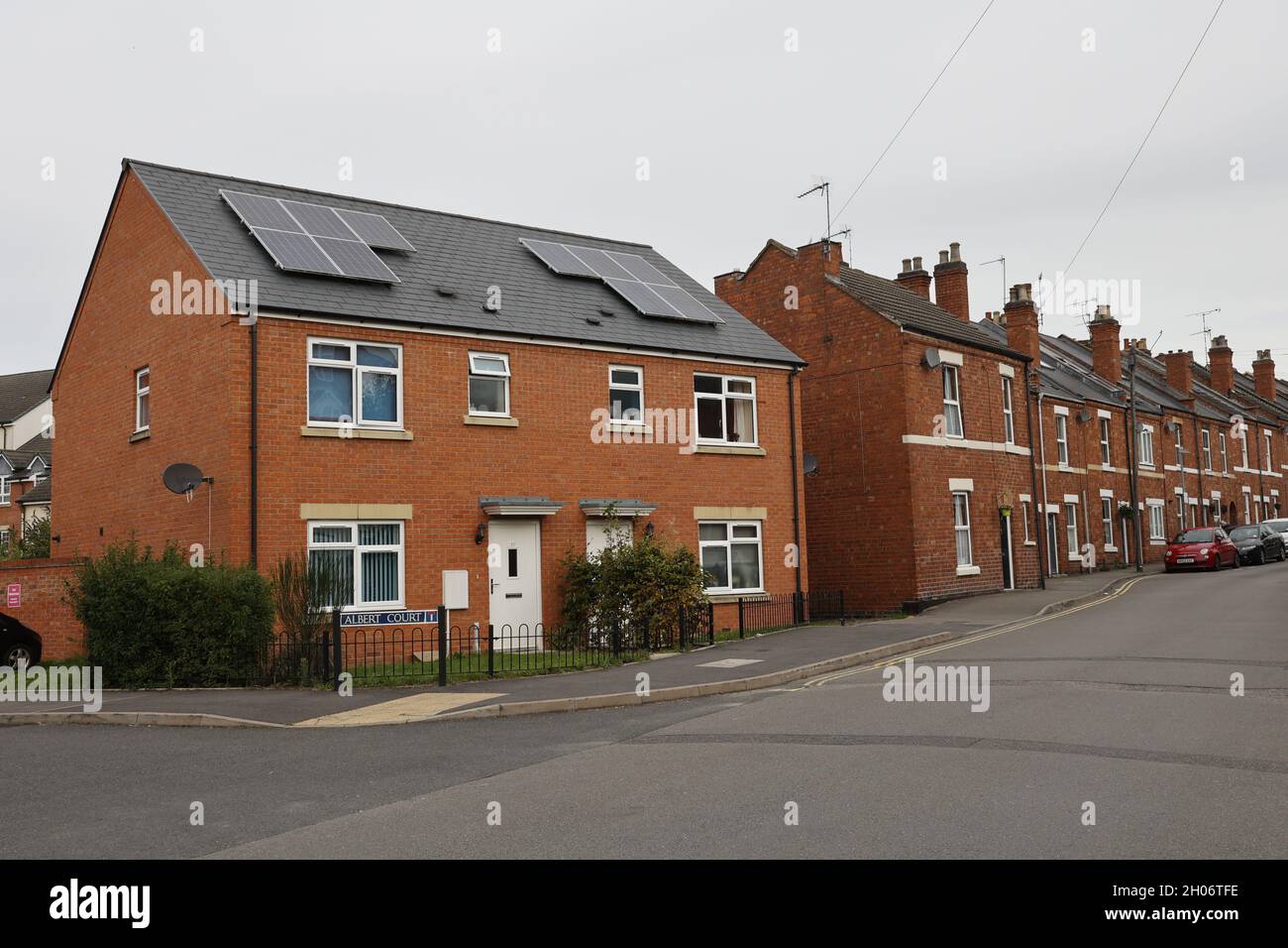 Basic PV installation of 5 solar panels on the roof of new brickbuilt ...
