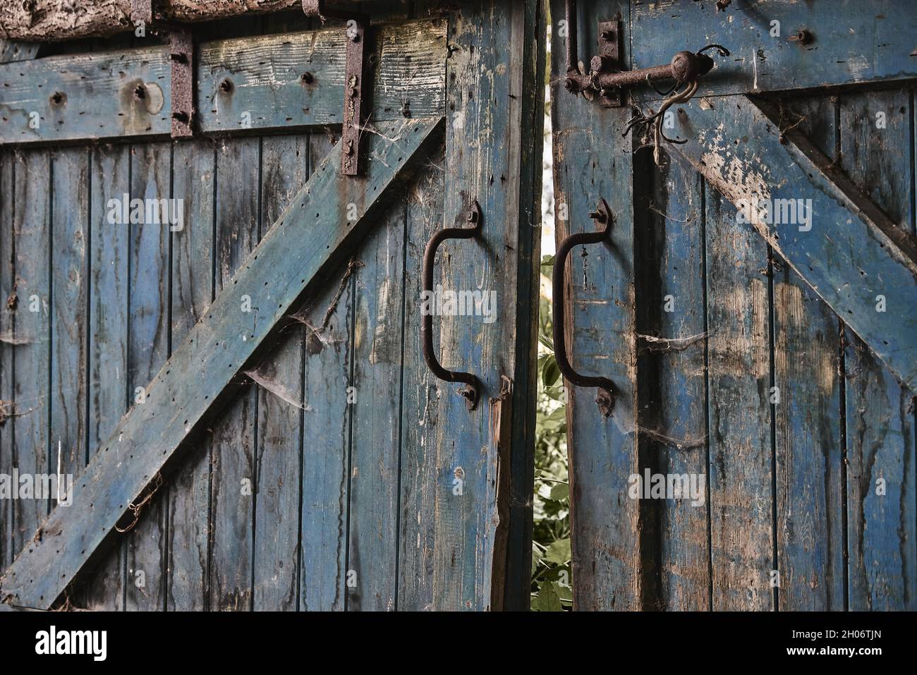 Front view of old blue-painted gates Stock Photo - Alamy