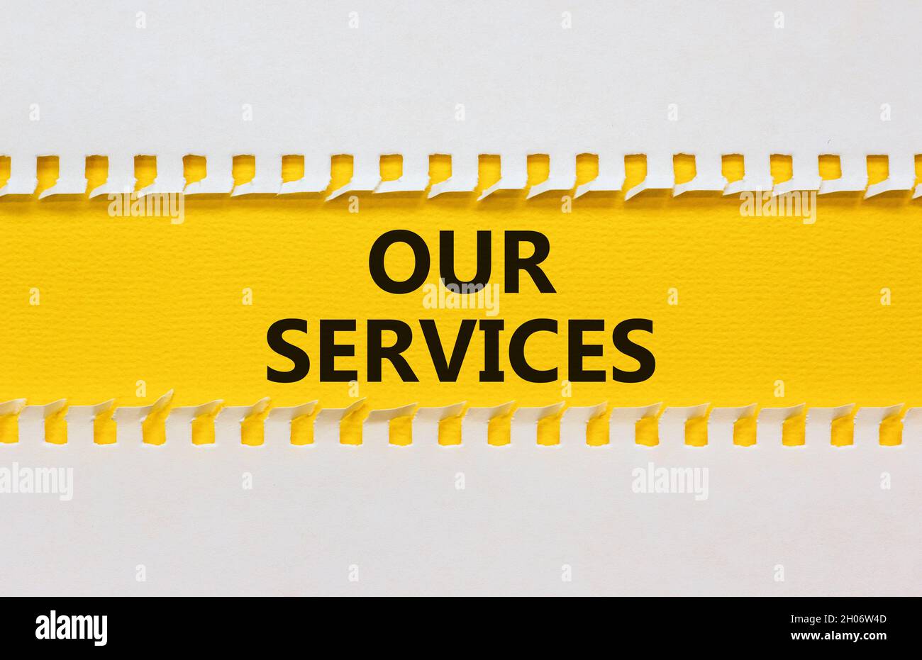 Our services symbol. White and yellow paper with words 'Our services ...