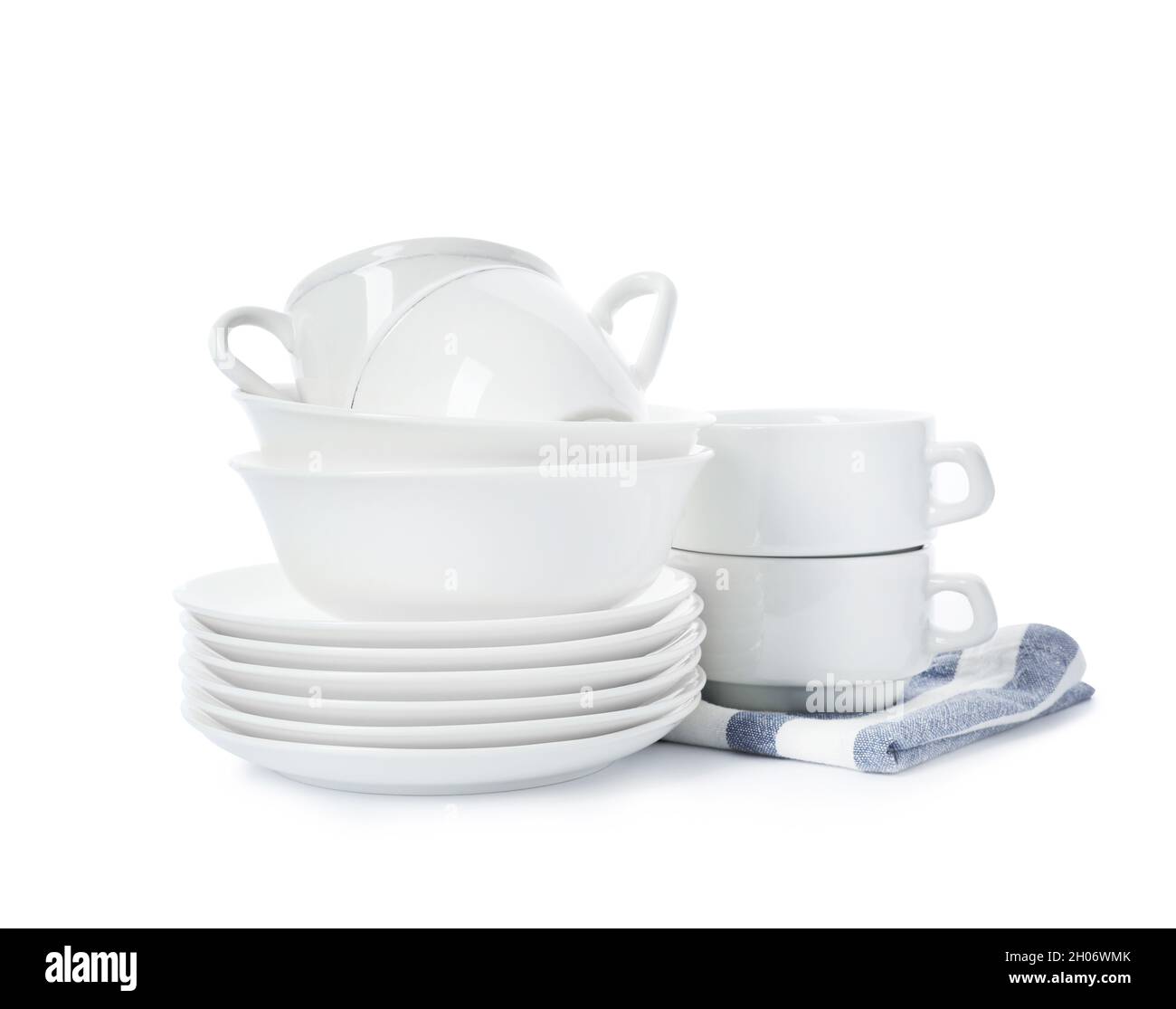 Set of clean tableware on white background. Washing dishes Stock Photo ...