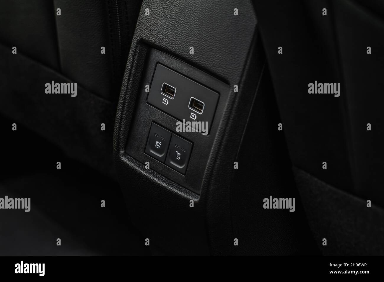 USB port in the car panel close up. Car interior detail. Car usb ...