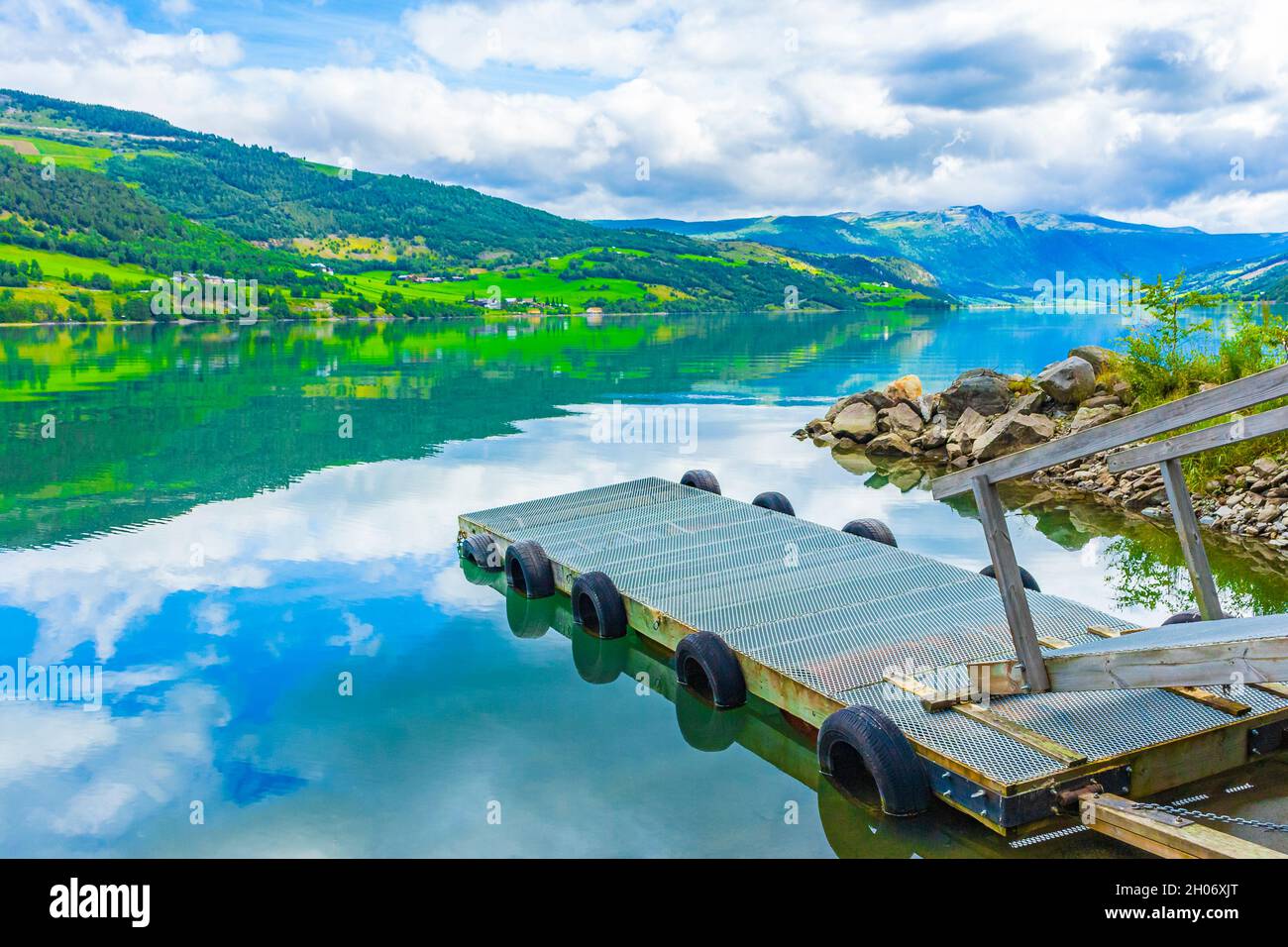 Amazing incredible norwegian landscape with colorful mountains fjord ...