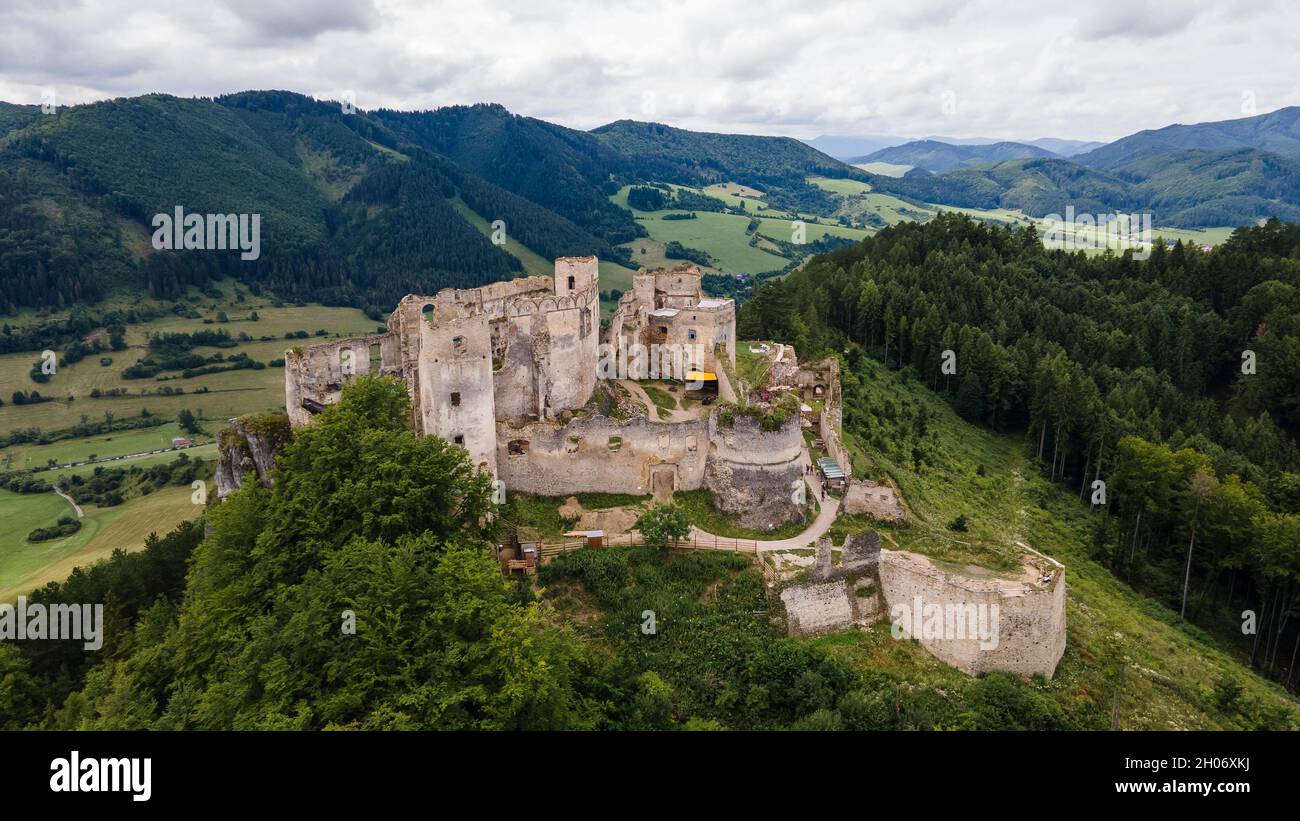 Aerial view of the castle in the village of Lietava in Slovakia Stock ...