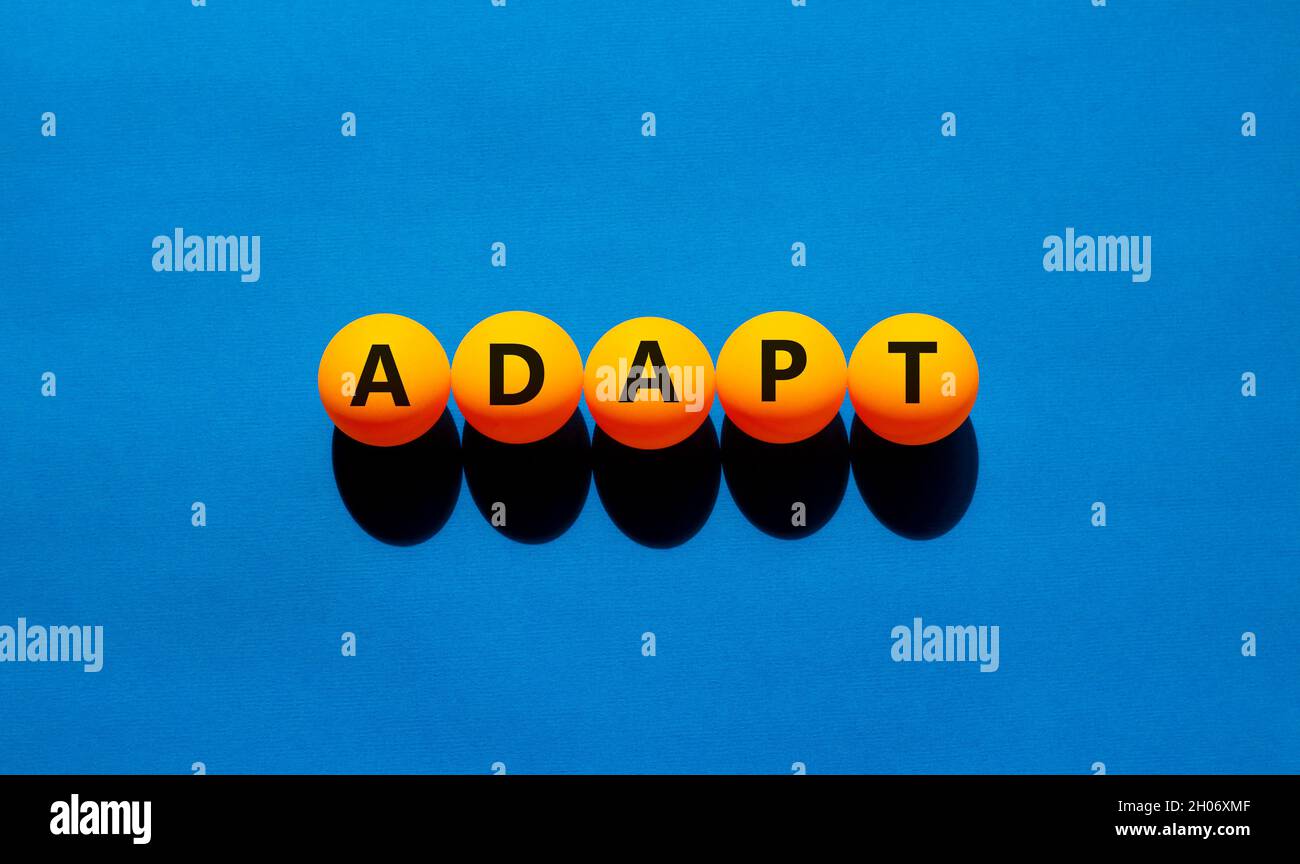 Adapt symbol. The concept word 'adapt' on orange table tennis balls ...