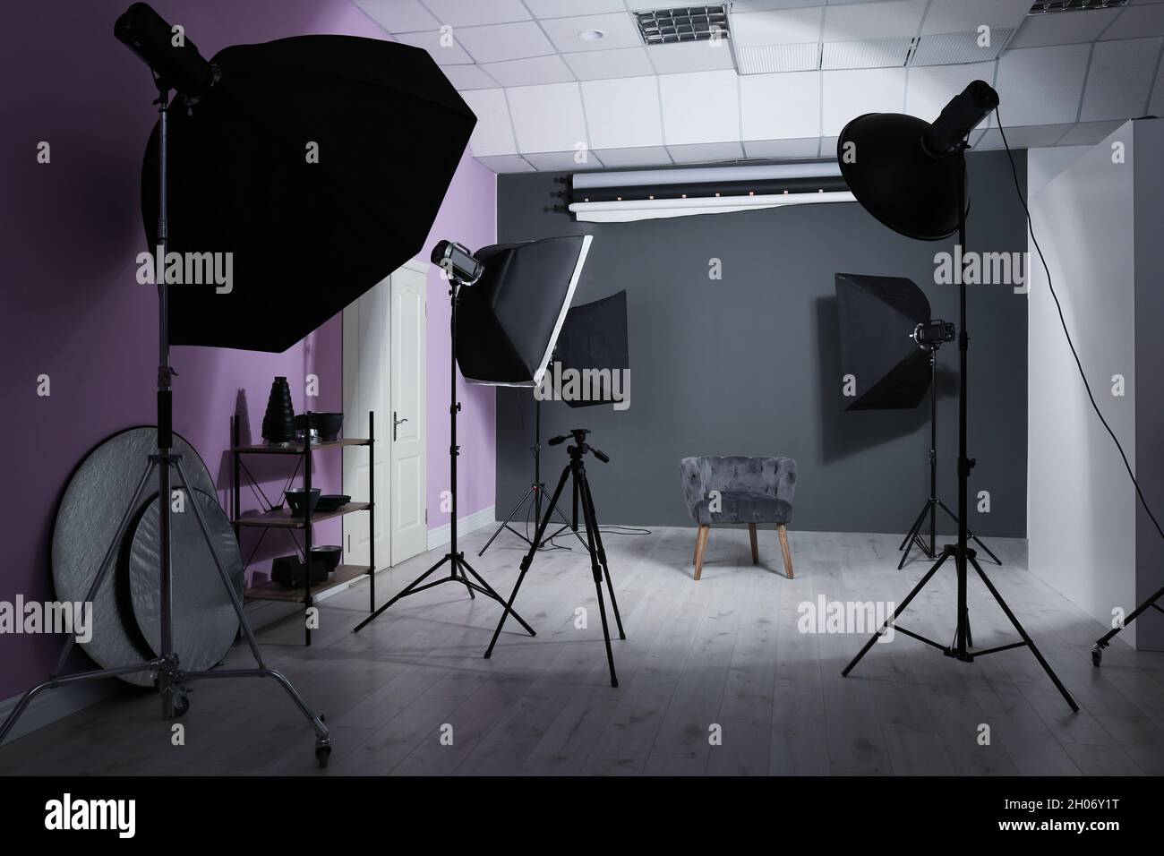 Interior of modern photo studio with professional equipment Stock Photo ...