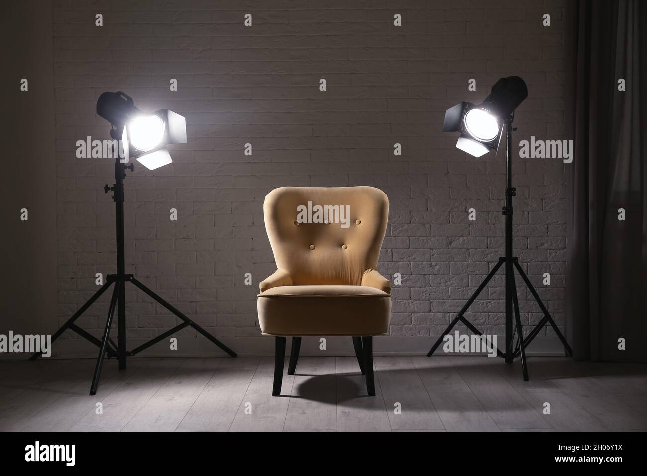 Interior of modern photo studio with professional lighting equipment ...