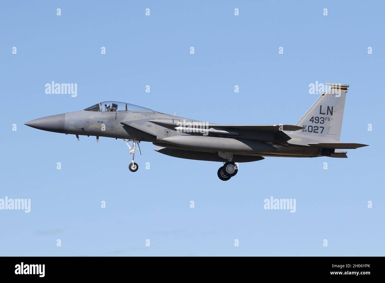 Squadron commanders aircraft from the 493rd Fighter Squadron landing at ...