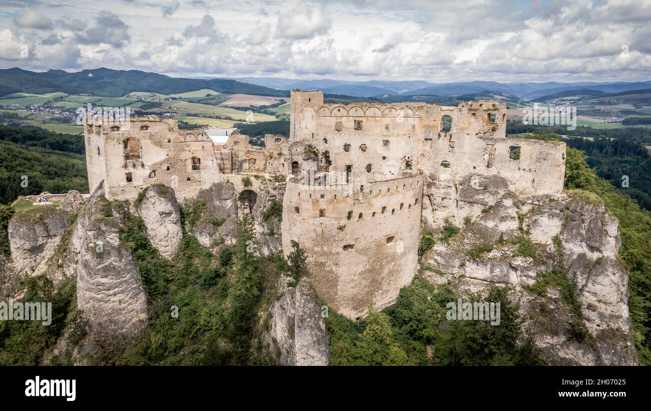 Aerial view of the castle in the village of Lietava in Slovakia Stock ...