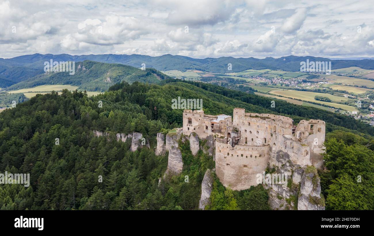 Aerial view of the castle in the village of Lietava in Slovakia Stock ...