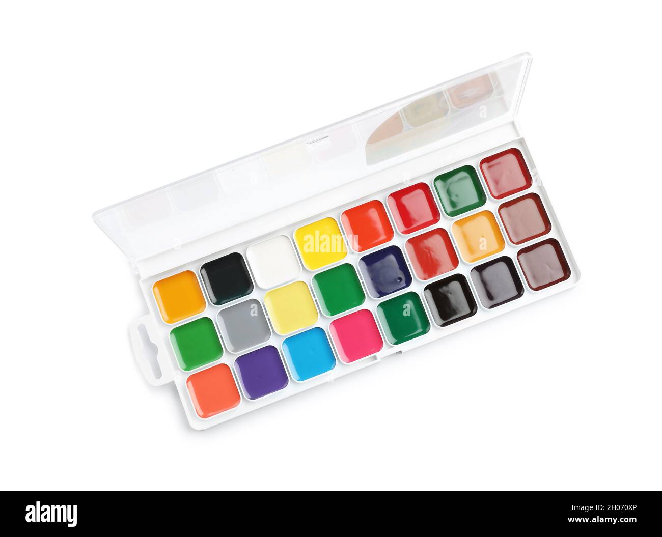 Plastic watercolor palette on white background, top view. Painting ...