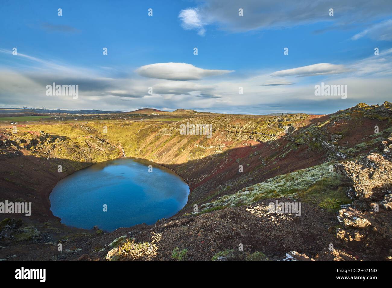 Landscape of Kerio crater during sunny autmn icelandic day Stock Photo ...