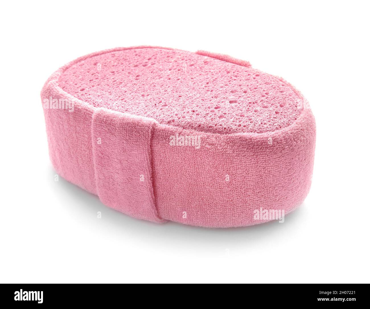 New pink bath sponge on white background Stock Photo - Alamy