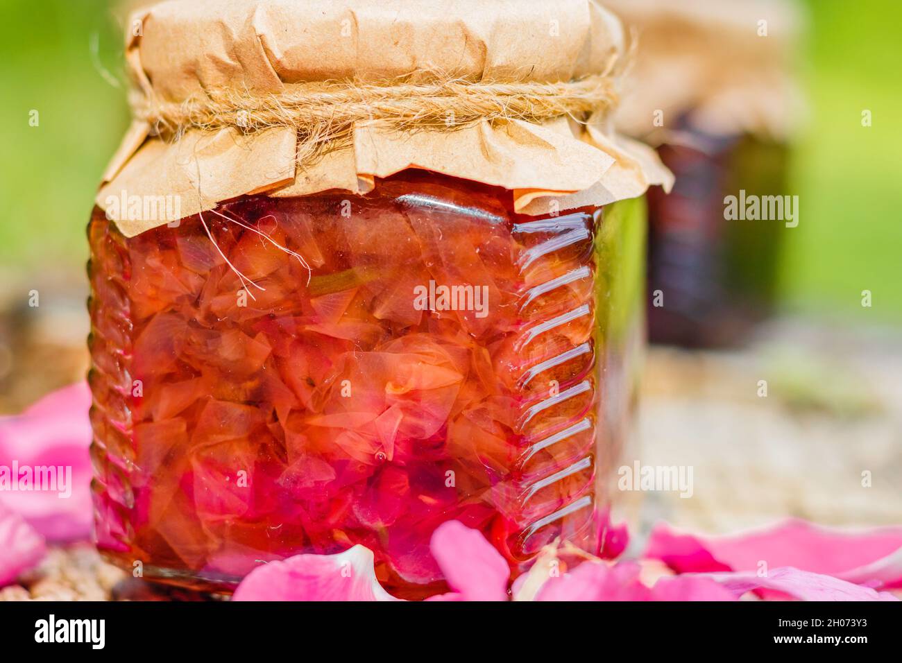 Jam from rose close-up. A jar with natural jam in the open air Stock ...