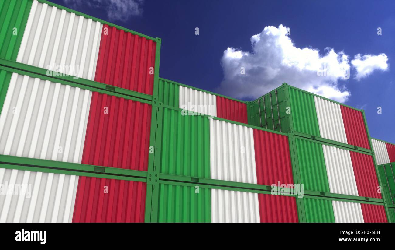 Italy flag containers are located at the container terminal. Italy ...