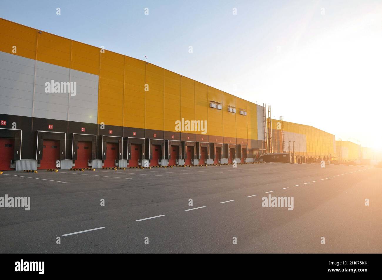 Empty loading bay of a large logistics center. Warehouse Stock Photo ...