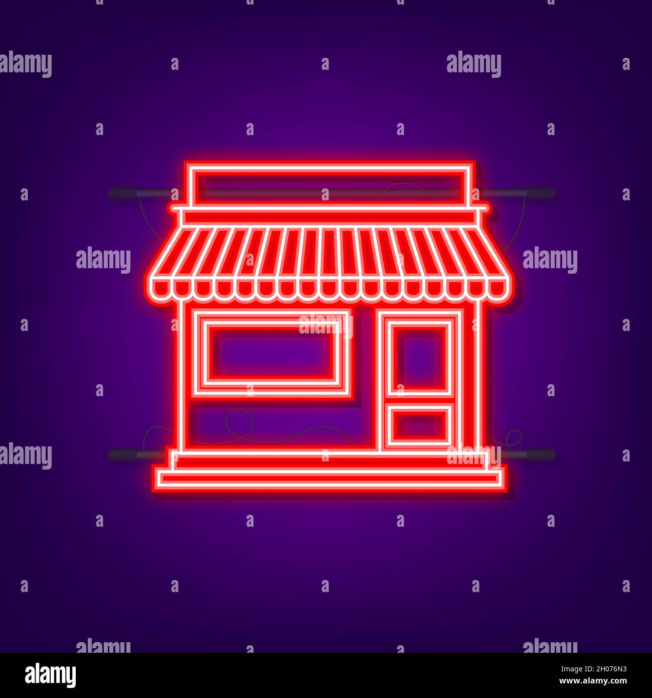 Shop or market store front exterior facade. Neon icon. Vector ...
