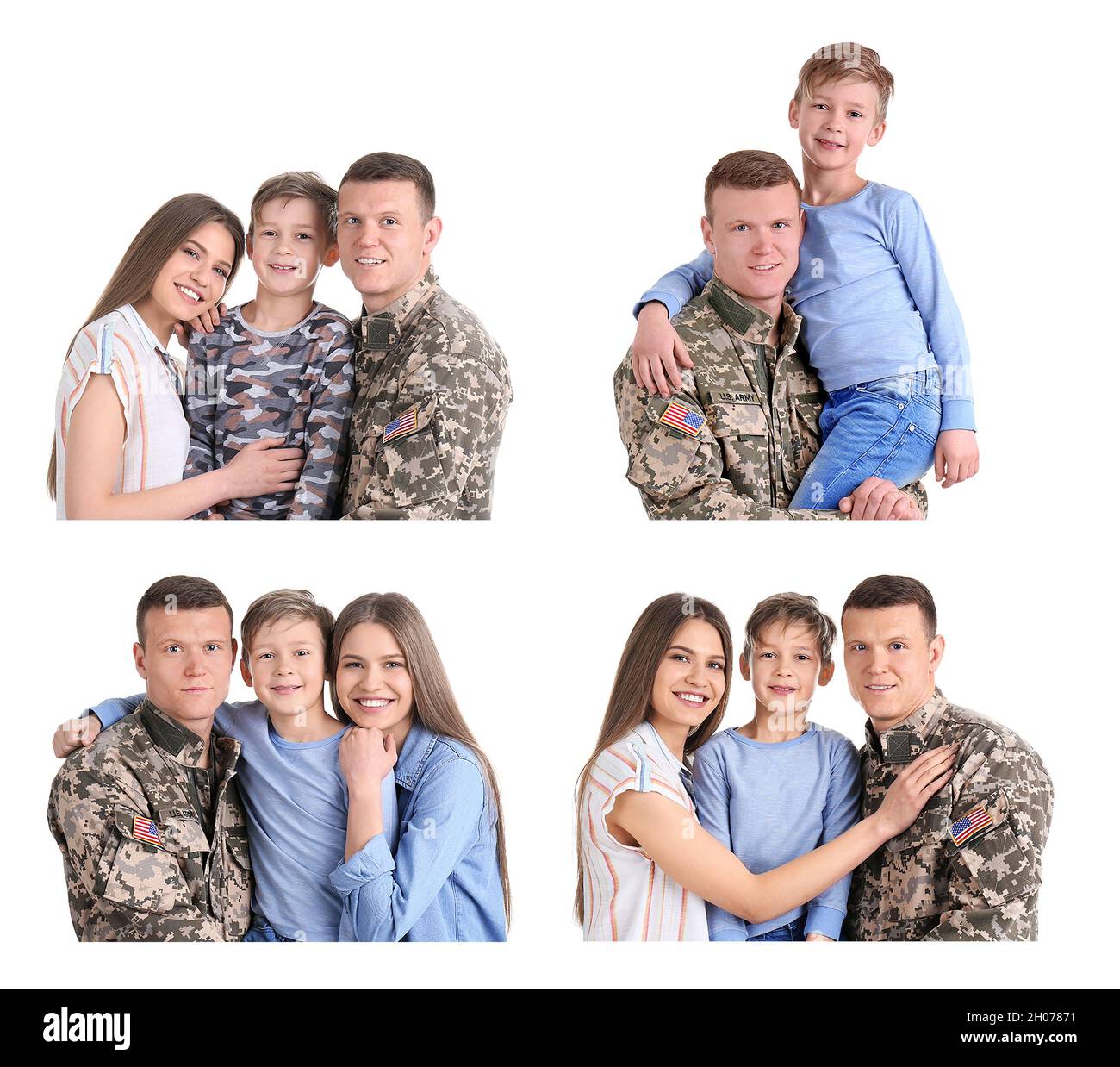Set with soldier and his family on white background. Military service ...