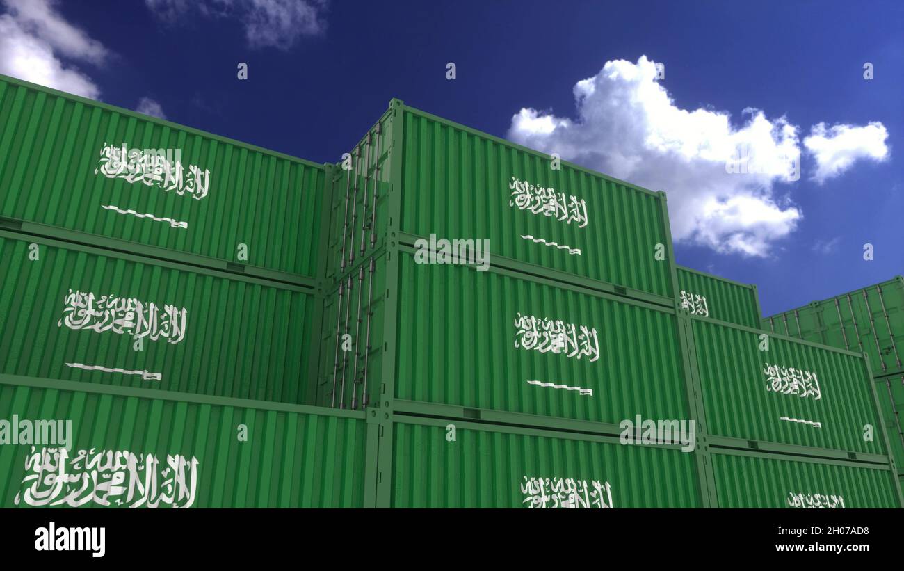 Saudi Arabia flag containers are located at the container terminal ...