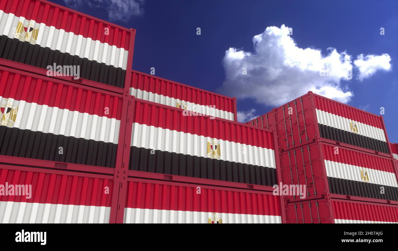 Egypt flag containers are located at the container terminal. Egypt ...