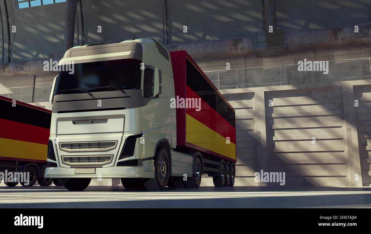 Cargo trucks with Germany flag. Trucks from Germany loading or ...