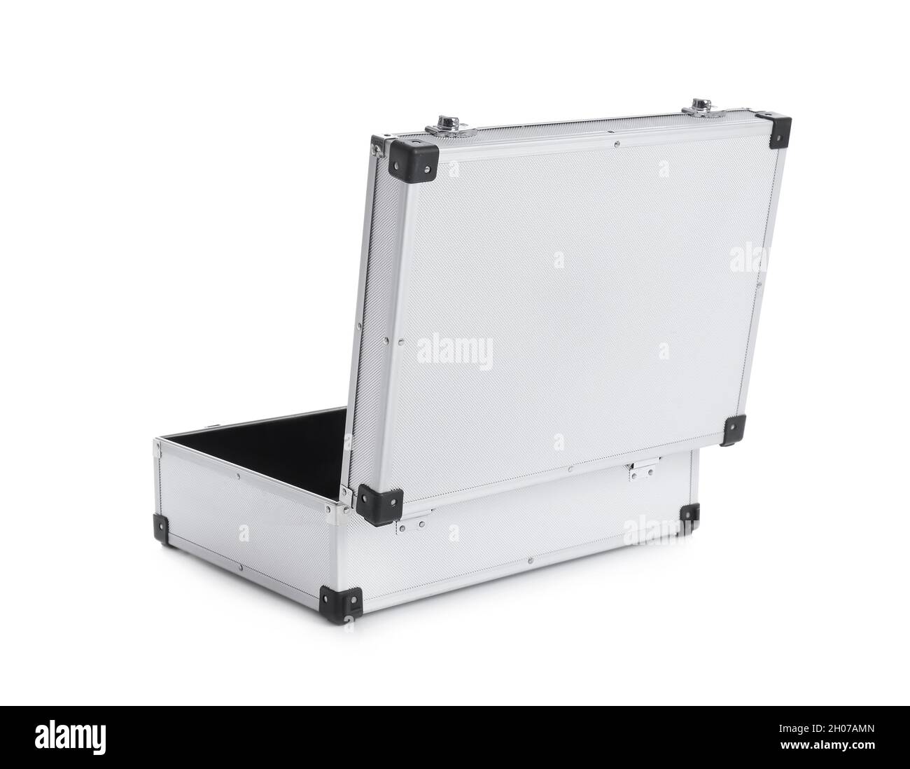 Open modern suitcase on white background Stock Photo - Alamy