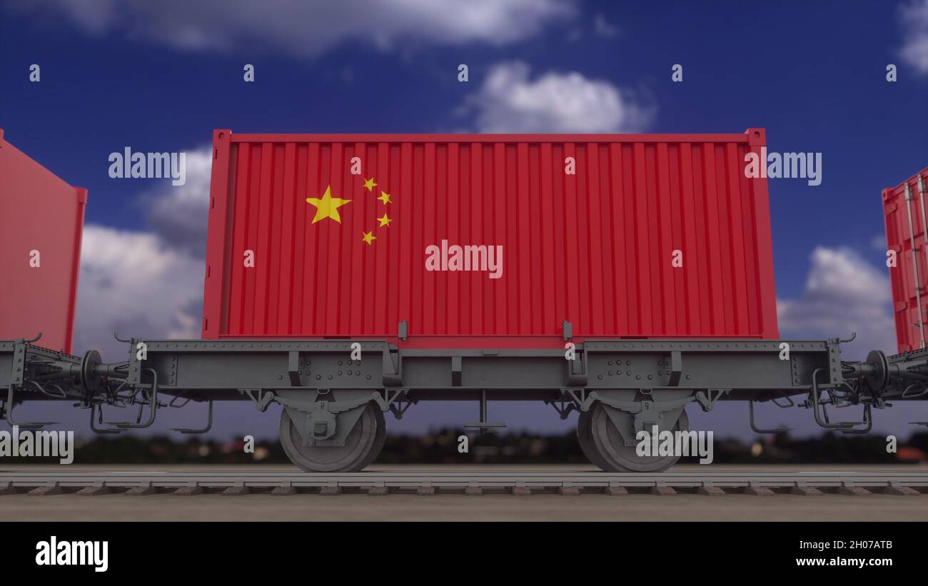 Train and containers with the flag of China. Railway transportation. 3d ...