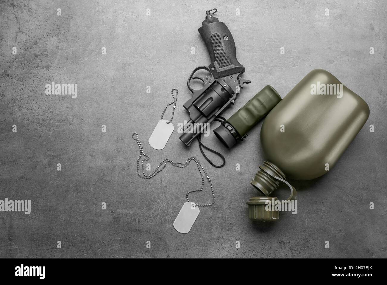 Set of military outfit on grey background Stock Photo - Alamy