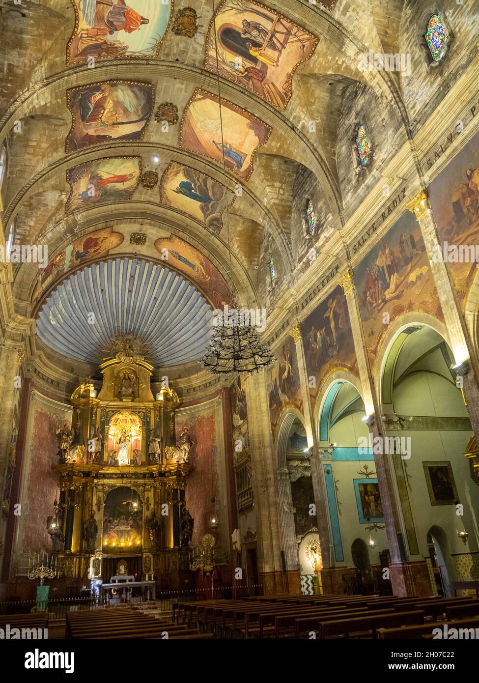General view of the interior of Our Lady of the Angels Church, Pollença ...