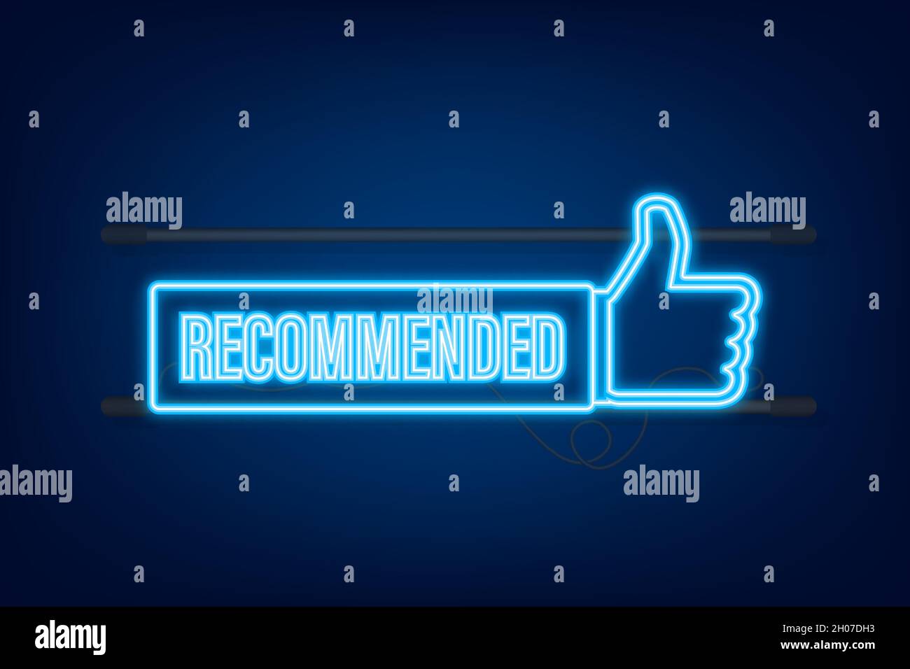 Recommend icon. White label recommended on blue background. Neon icon ...