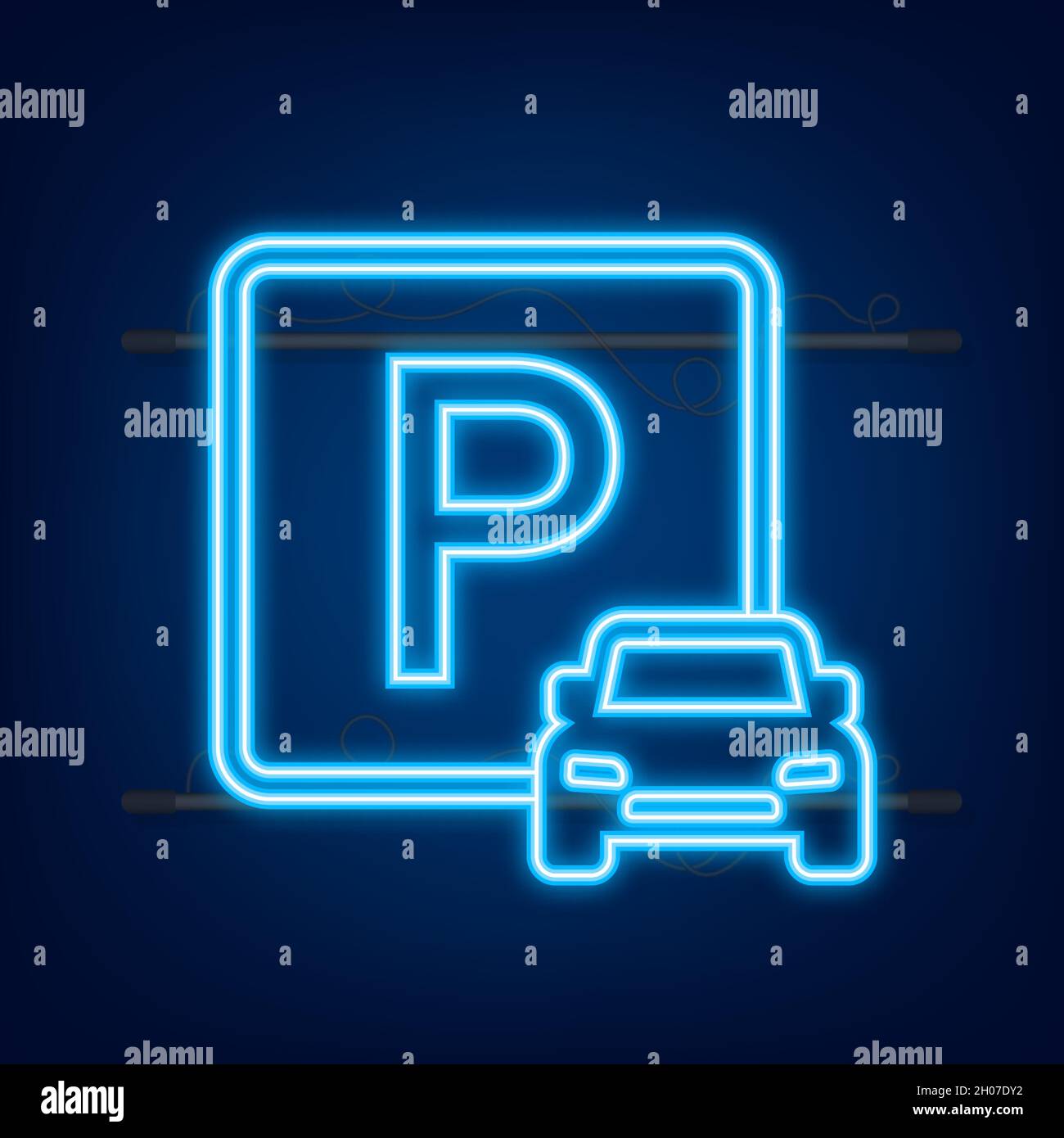 Template with blue parking. Logo, icon, label. Neon icon. Web element ...