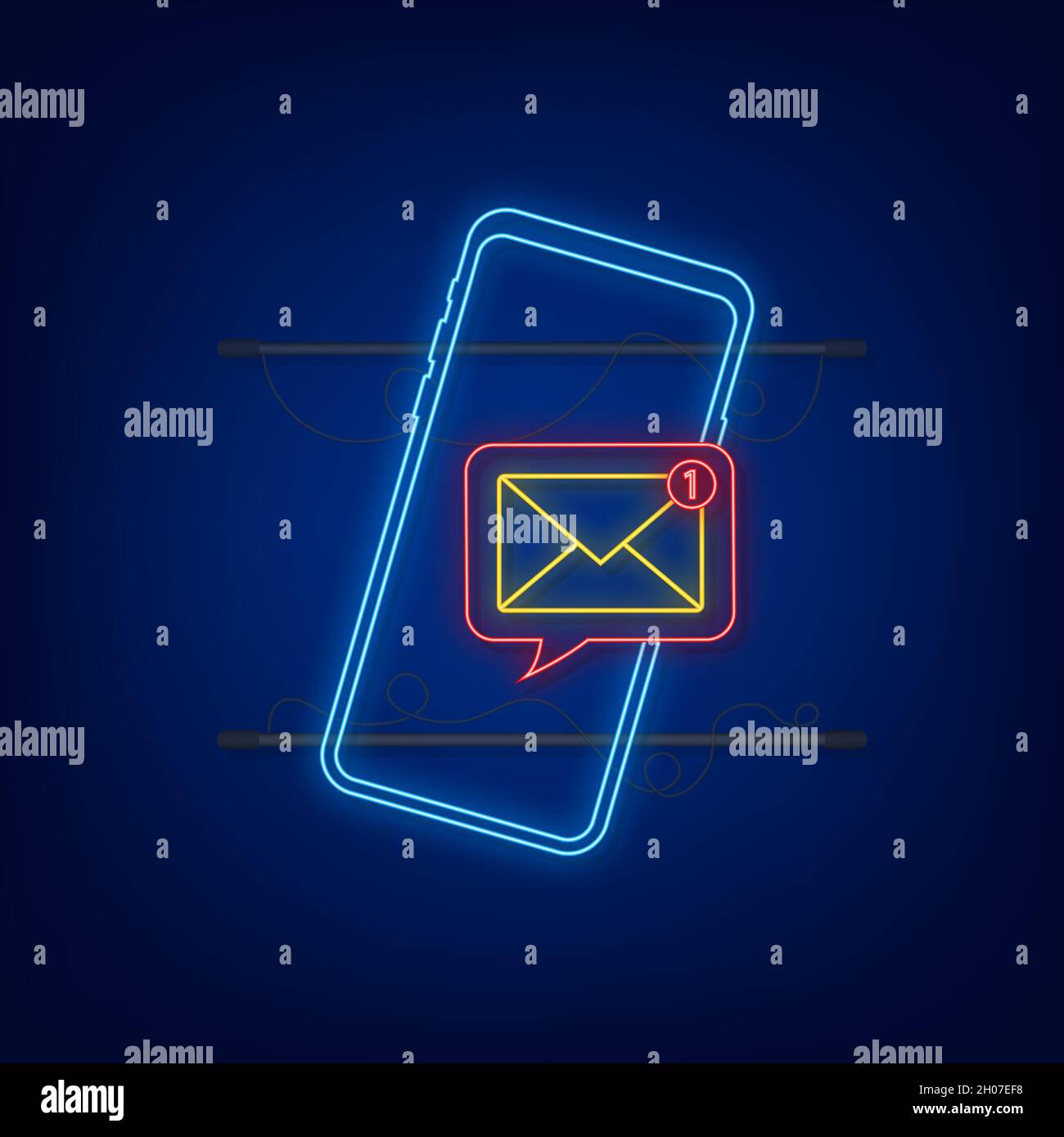 Email notification concept. Neon icon. New email on the smart phone ...