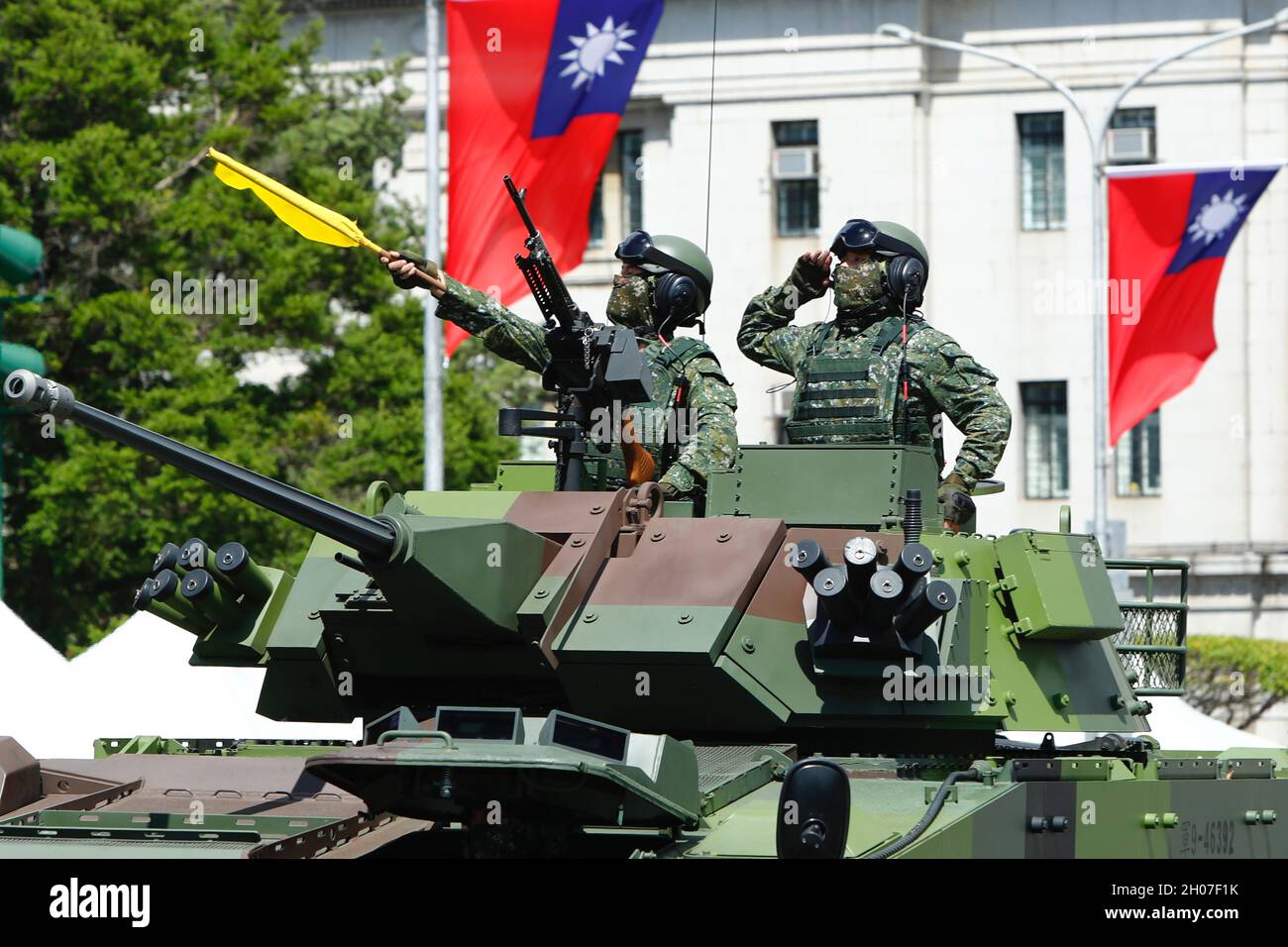 Taipei, Taipei, Taiwan. 10th Oct, 2021. Military officers on armoured ...