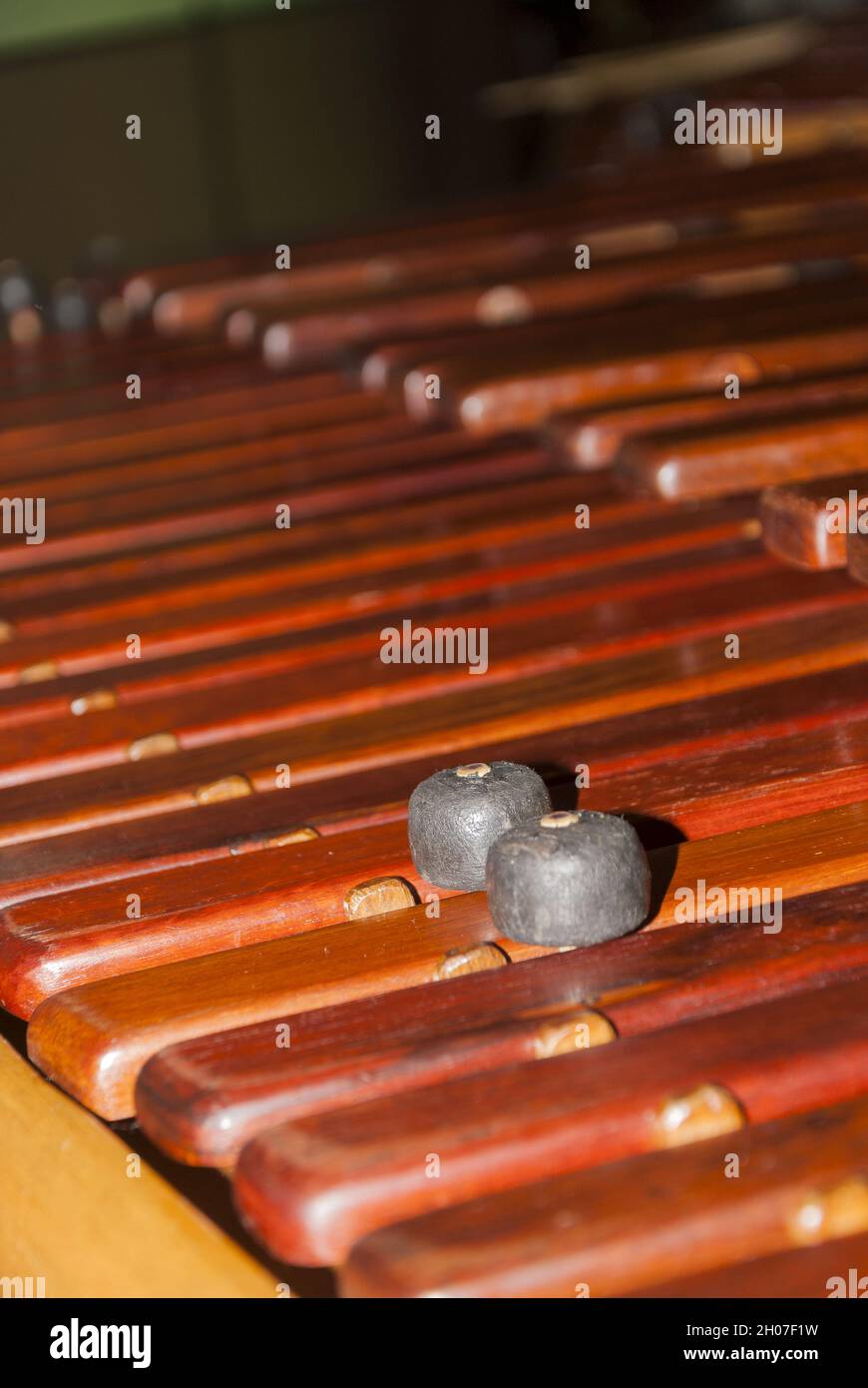 Close-up shot of a marimba or Hormigo keyboard. Guatemala. National ...