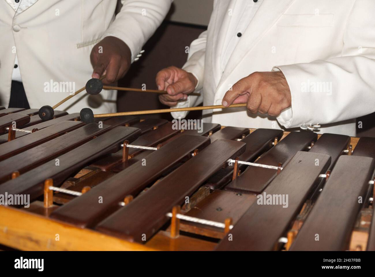 Close-up shot of a marimba or Hormigo keyboard. Guatemala. National ...