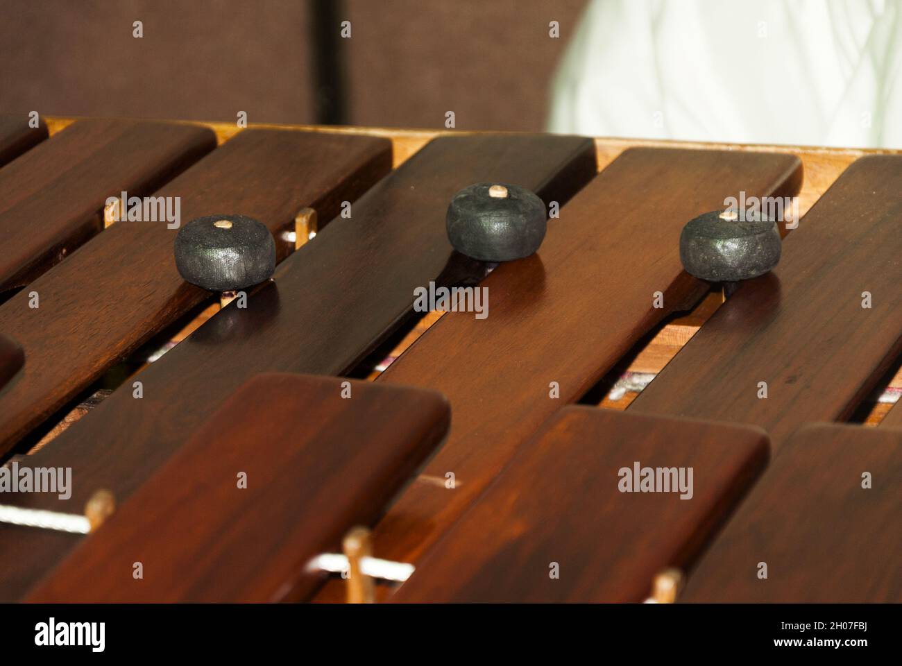 Close-up shot of a marimba or Hormigo keyboard. Guatemala. National ...