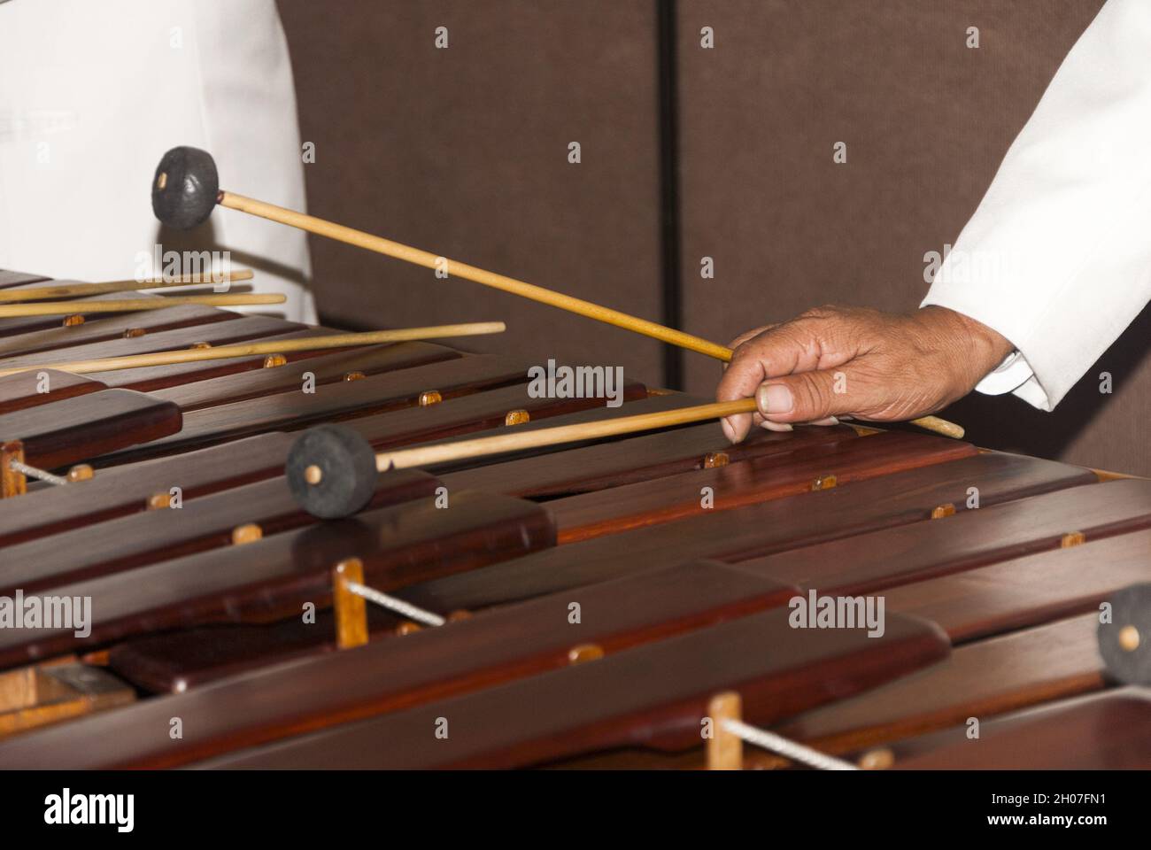 Close-up shot of a marimba or Hormigo keyboard. Guatemala. National ...