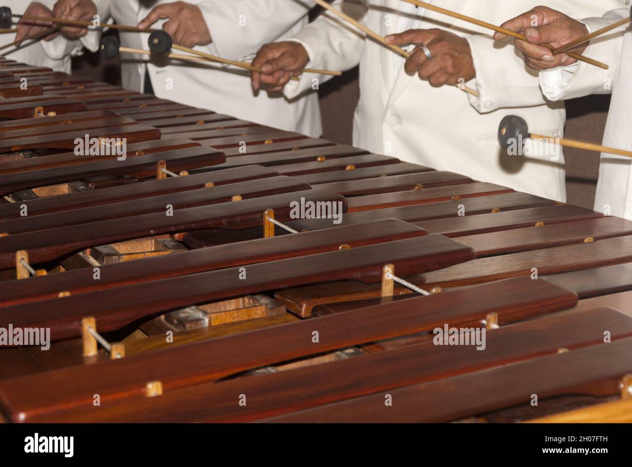Close-up shot of a marimba or Hormigo keyboard. Guatemala. National ...