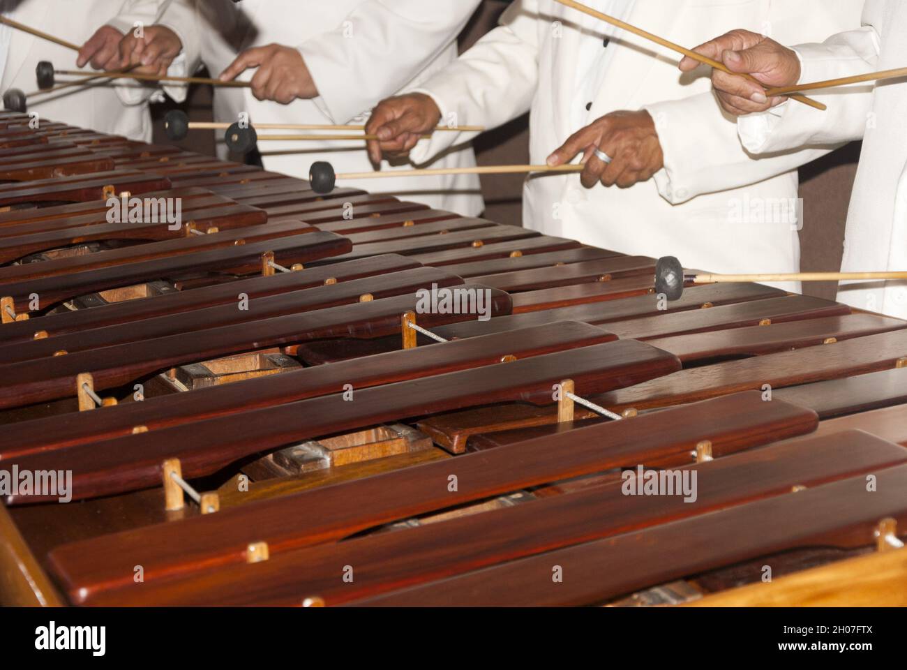 Close-up shot of a marimba or Hormigo keyboard. Guatemala. National ...