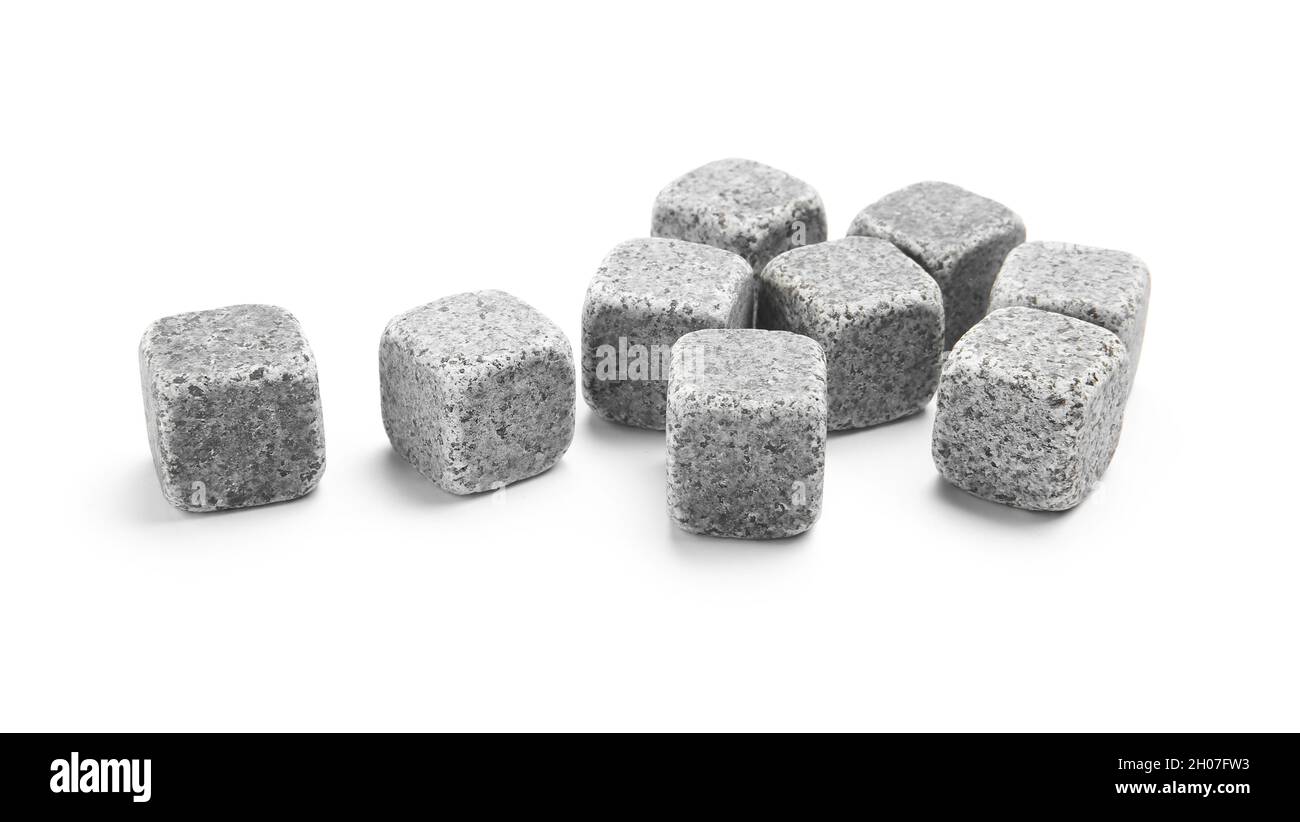 Classic grey whiskey stones on white background Stock Photo - Alamy