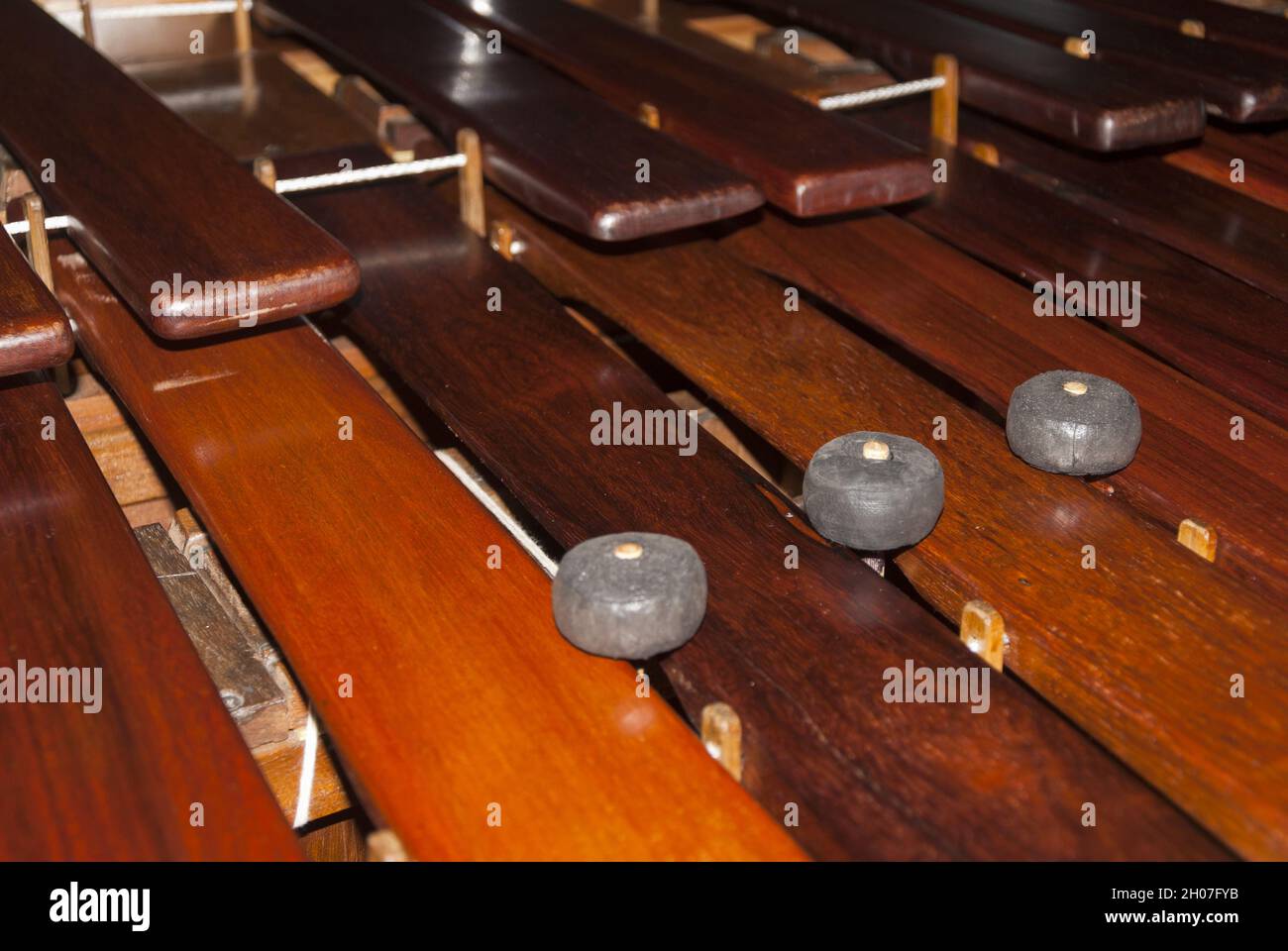 Close-up shot of a marimba or Hormigo keyboard. Guatemala. National ...