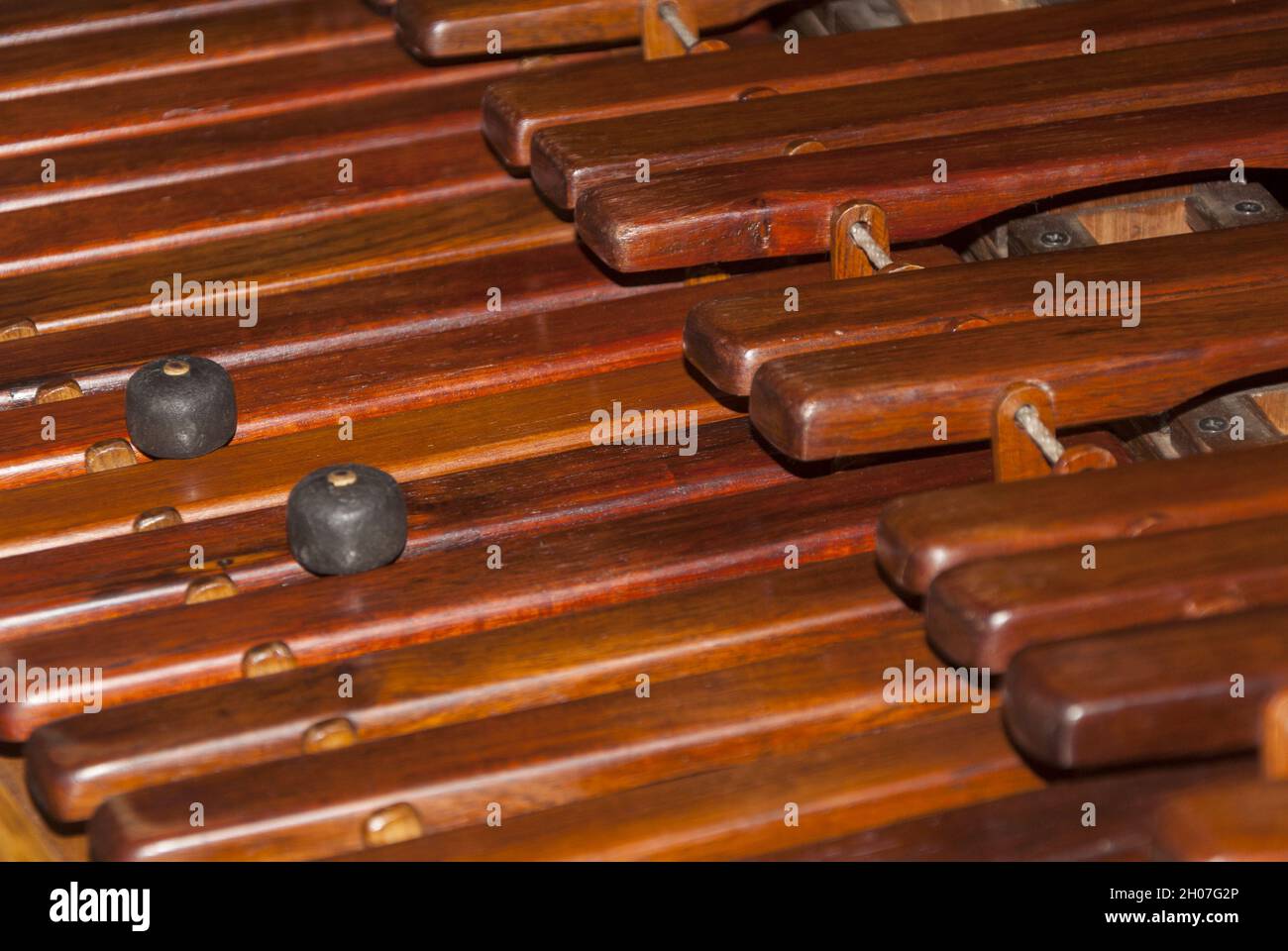 Close-up shot of a marimba or Hormigo keyboard. Guatemala. National ...