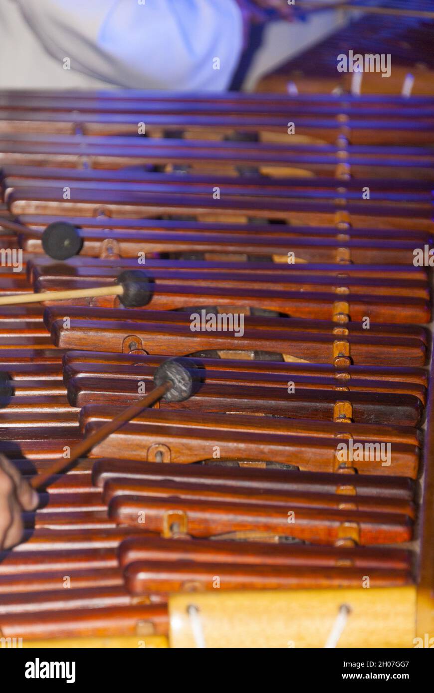 Close-up shot of a marimba or Hormigo keyboard. Guatemala. National ...