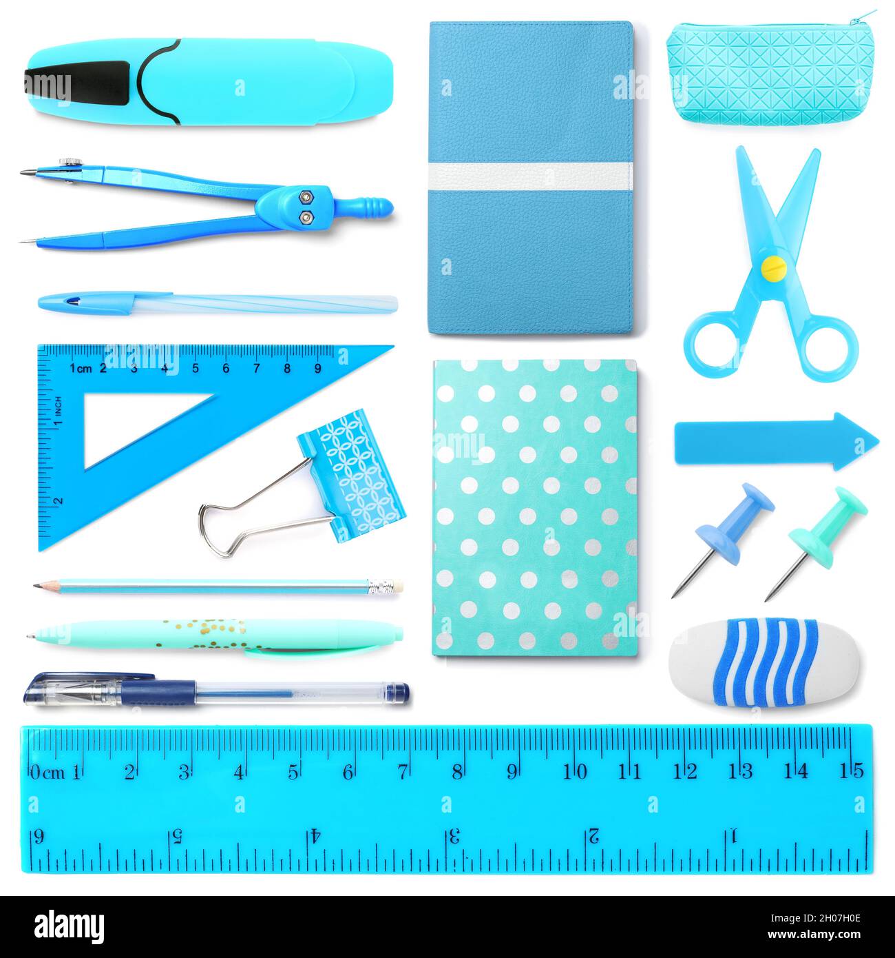 Set of colorful school stationery on white background Stock Photo - Alamy