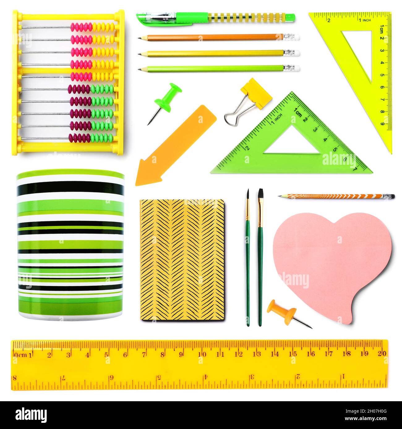 Set of colorful school stationery on white background Stock Photo - Alamy