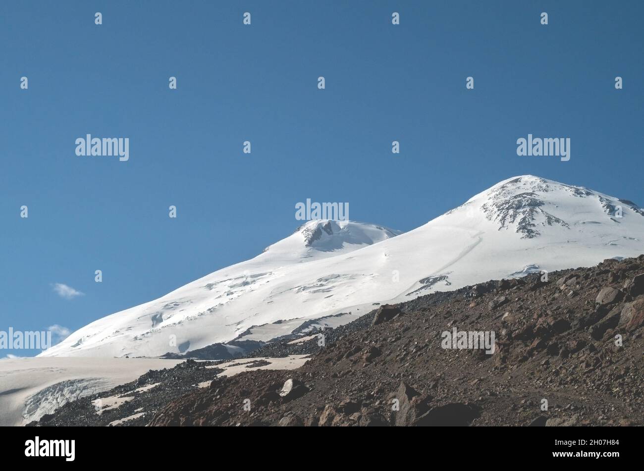 The Caucasian mountain Range. Perspective of caucasian snow mountain or ...