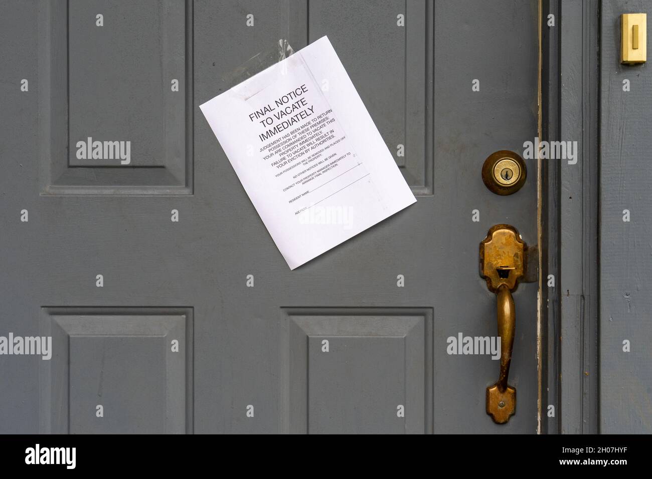 Eviction Final Notice to Vacate Immediately on House Door Stock Photo ...