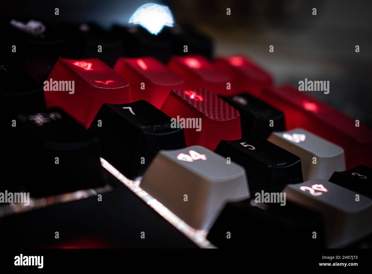 White Backlit Numpad Mechanical Keyboard with black, white, red keycaps ...