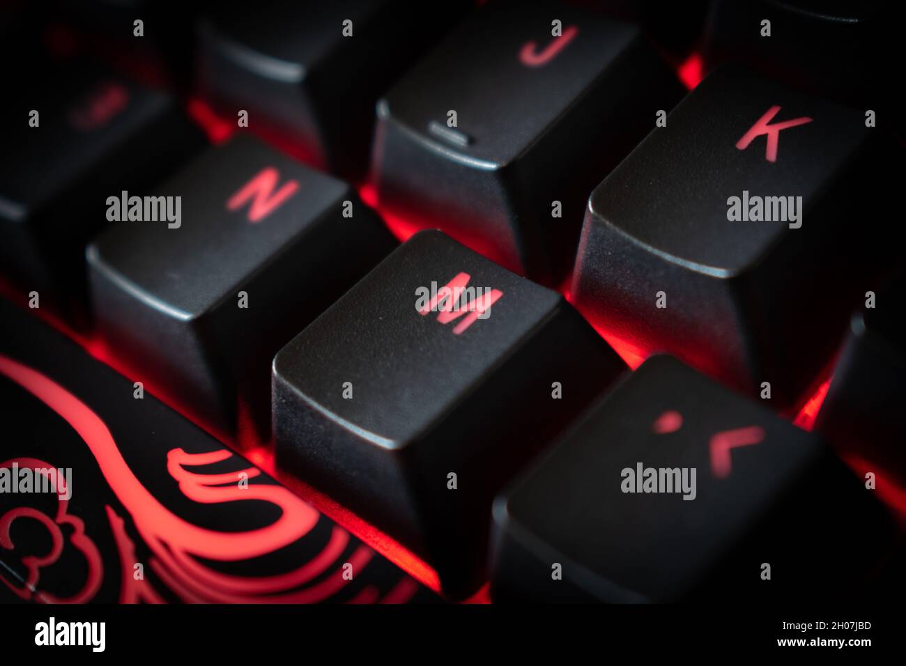 Red Backlit Mechanical Keyboard with black, white, red keycaps at an ...