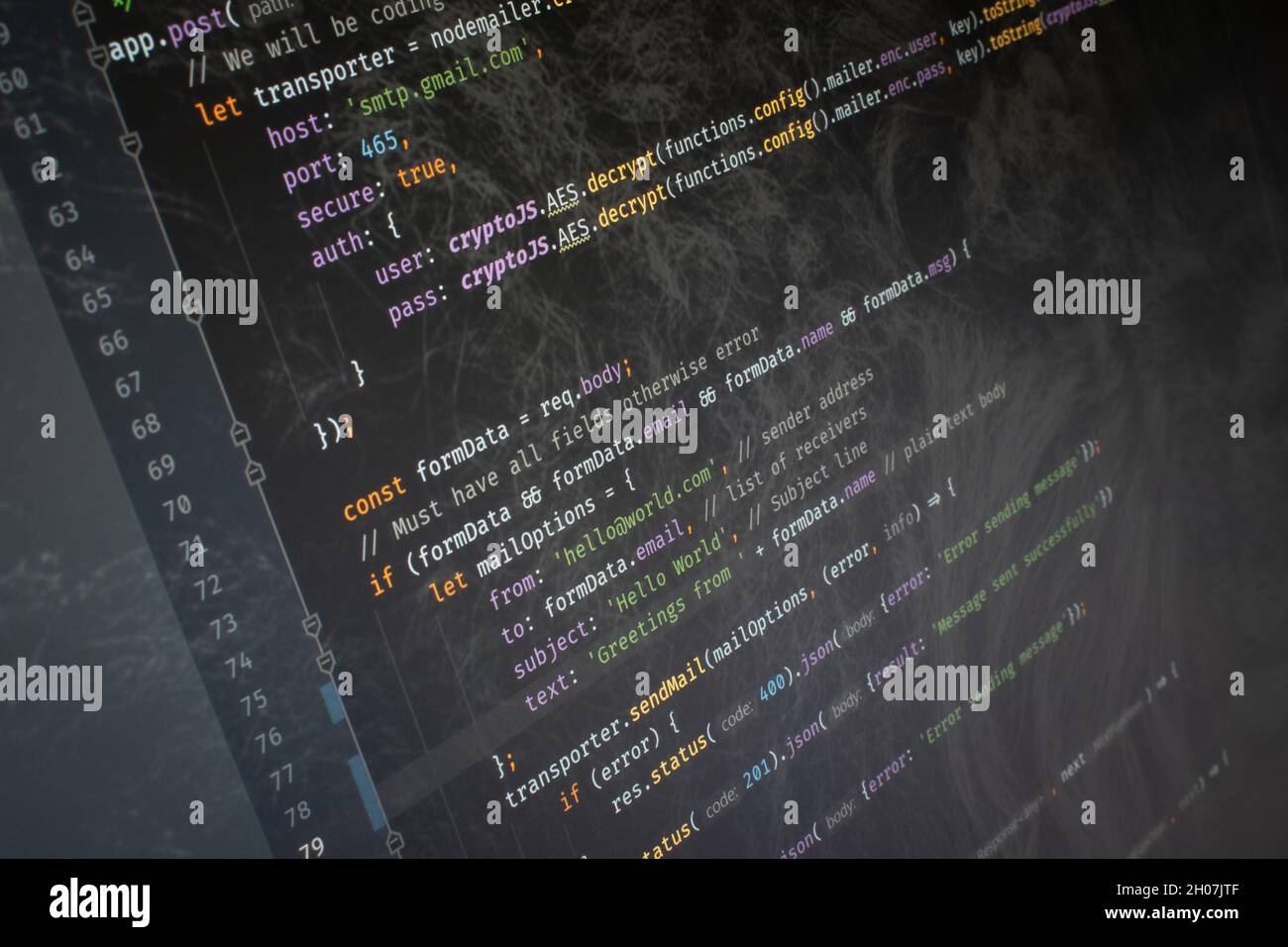 Javascript nodejs Hello World code on screen Stock Photo - Alamy Javascript nodejs Hello World code on screen Stock Photo - Alamy