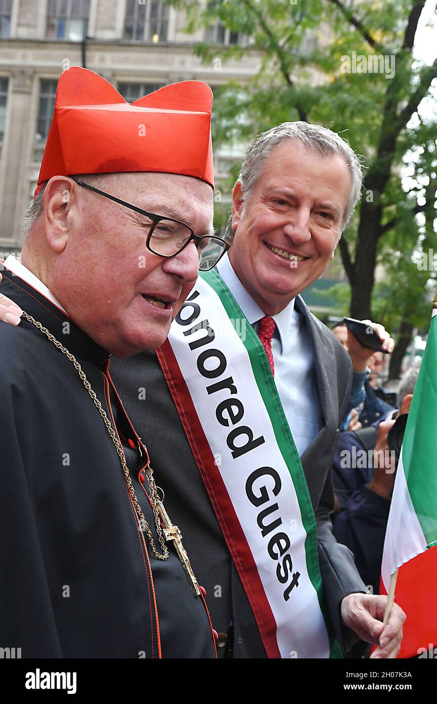 New York, New York, USA. October 11, 2021, Cardinal Timothy Dolan Mayor ...